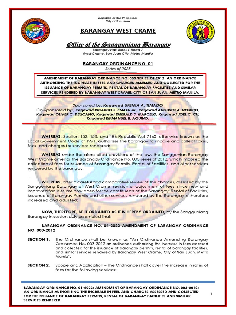 Brgy Ordinance 04-2022 - Amendment of Tax Ordinance | PDF | Justice | Crime & Violence
