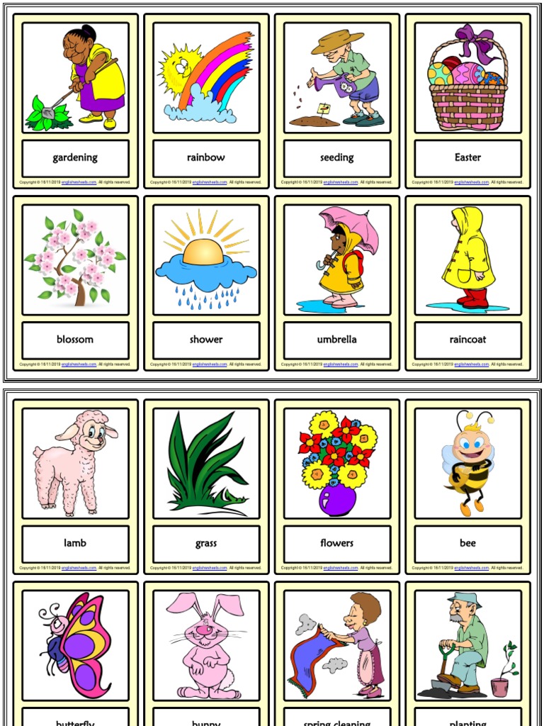 Seasons Vocabulary Esl Printable Learning Cards For Kids | Download ...