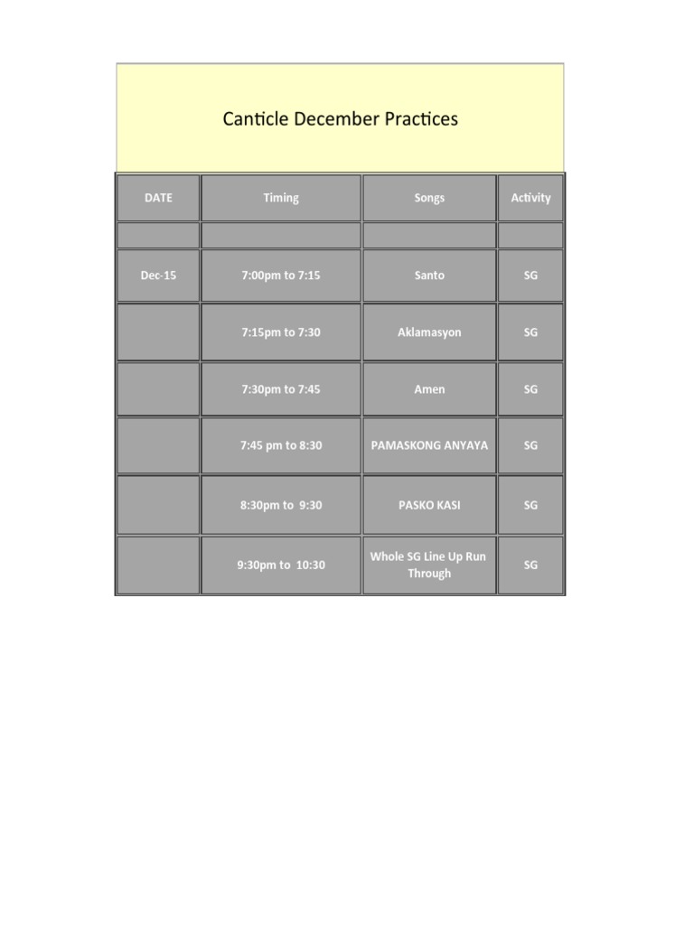 December SG Practice Schedule | PDF