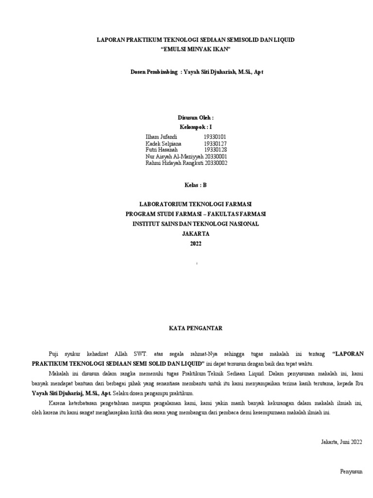 Kelompok 1 - Laporan Emulsi Minyak Ikan | PDF