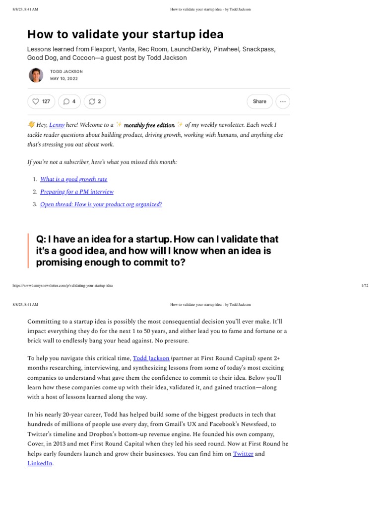 How To Validate Your Startup Idea - by Todd Jackson | PDF | Startup Company | Small Business ...