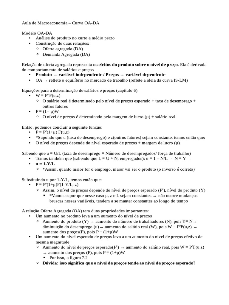 Aula 08-07-2021 - Modelo OA-DA | PDF | Inflação | Economia