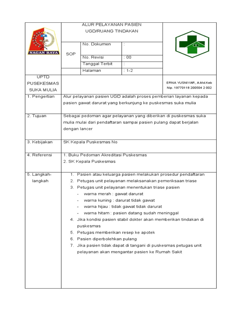 SOP Alur Pelayanan UGD Puskesmas | PDF