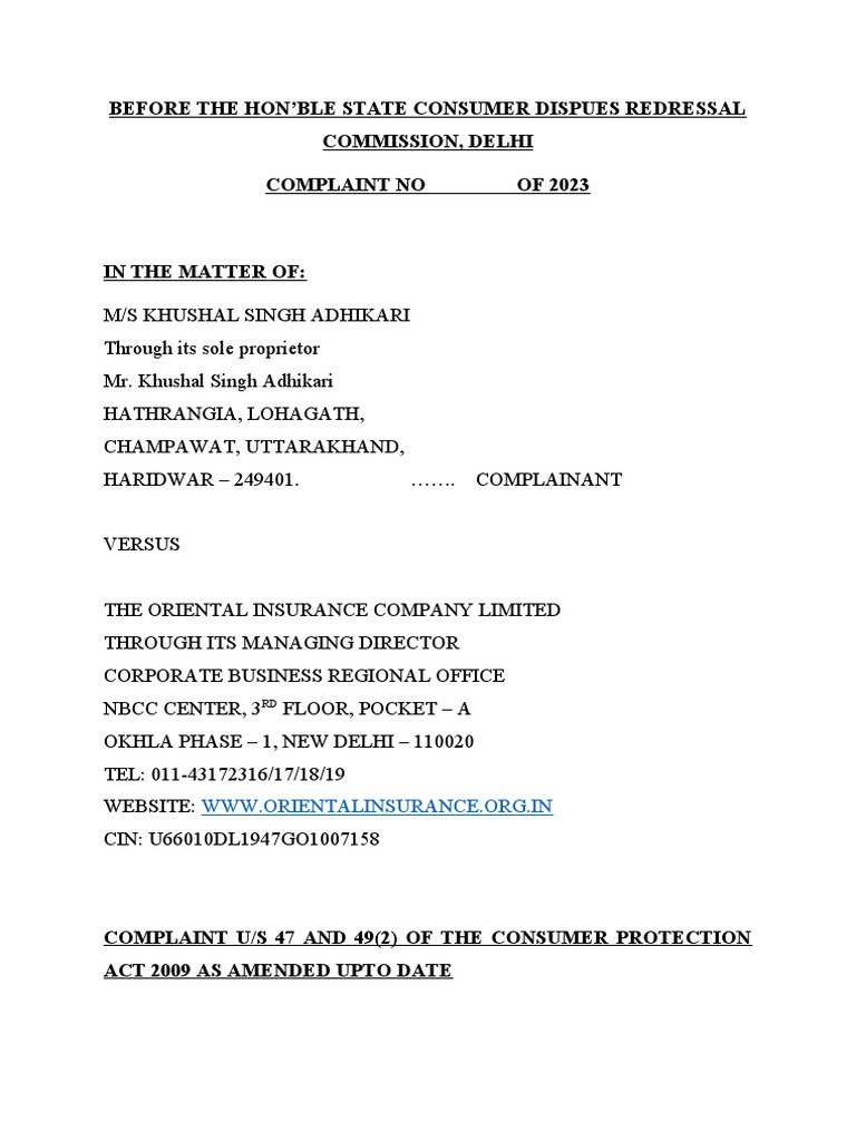 Complaint State Comission | PDF | Insurance | Cause Of Action