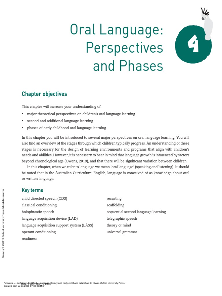 Language, Literacy and Early Childhood Education 3... - (4 Oral ...