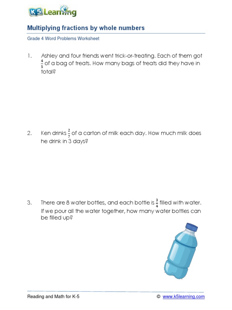 Multiplying Fractions by Whole Numbers Word Problems Worksheet | PDF ...