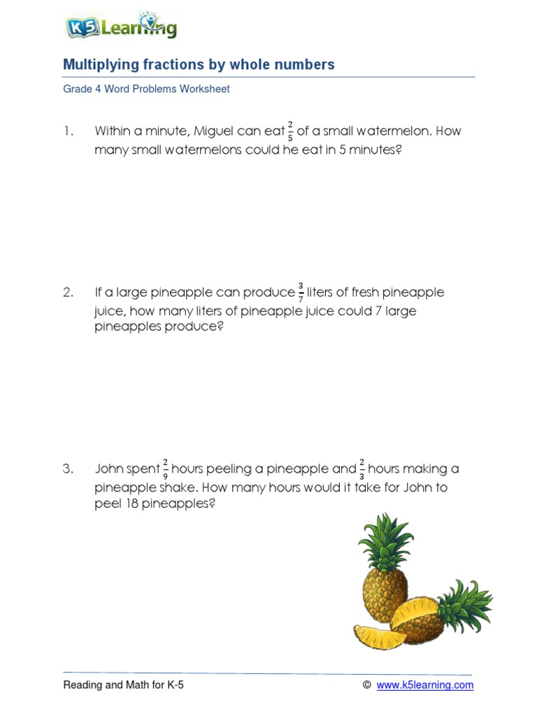 Multiplying Fractions by Whole Numbers Word Problems Worksheet5 | PDF ...