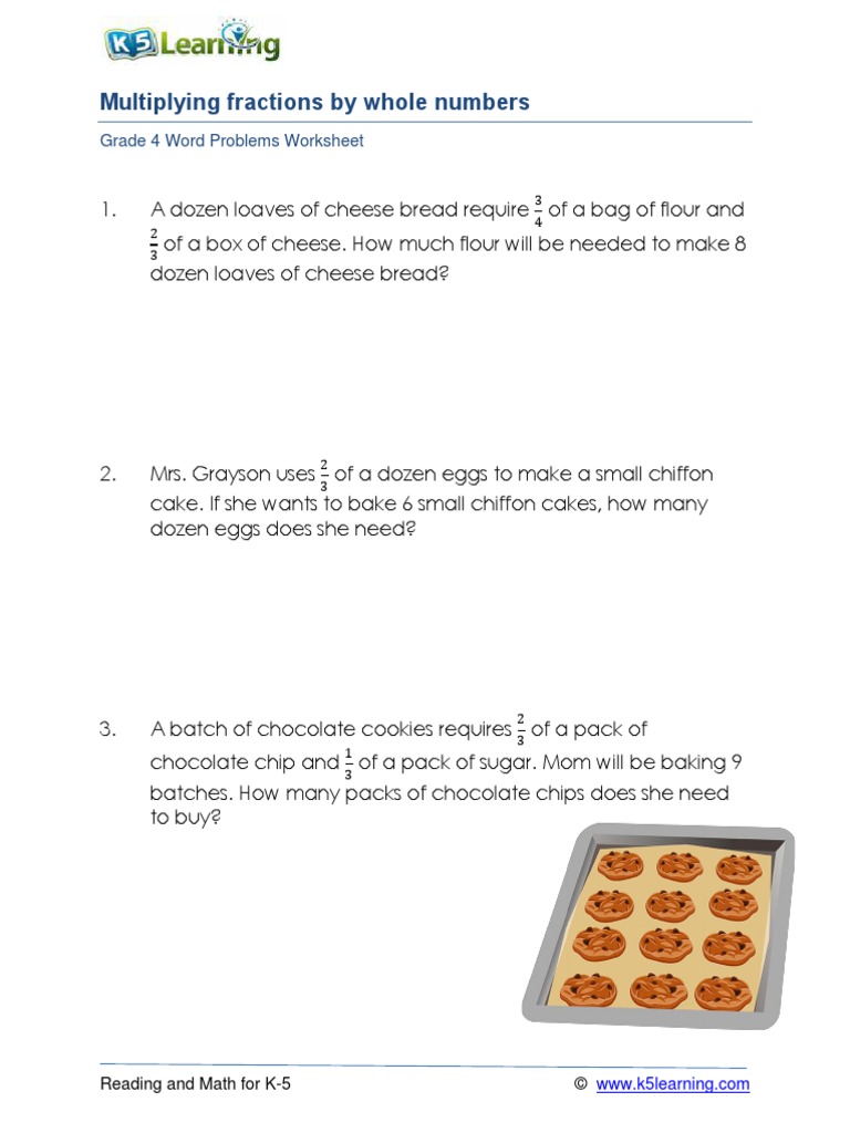 Multiplying Fractions by Whole Numbers Word Problems Worksheet6 | PDF