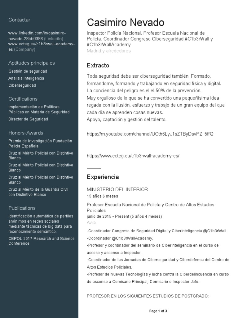 Perfil Profesional de Casimiro Nevado | PDF | La seguridad informática | Seguridad