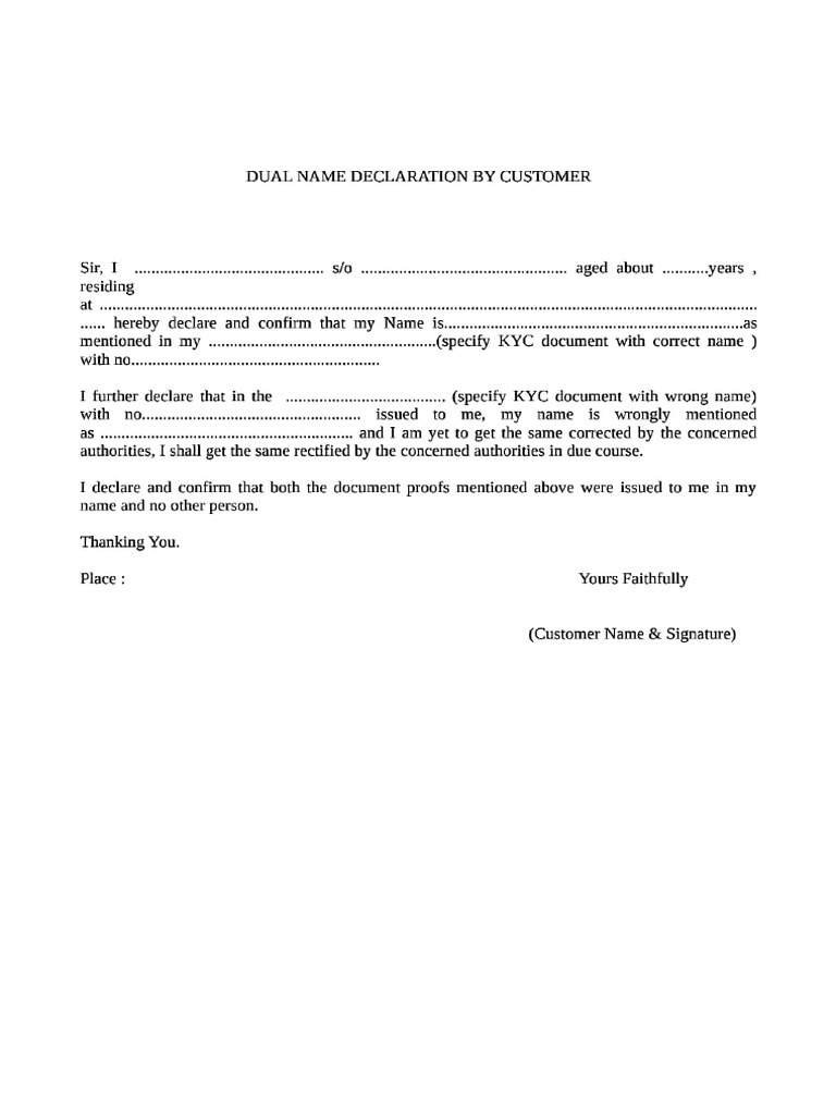 Dual Name Declaration | PDF