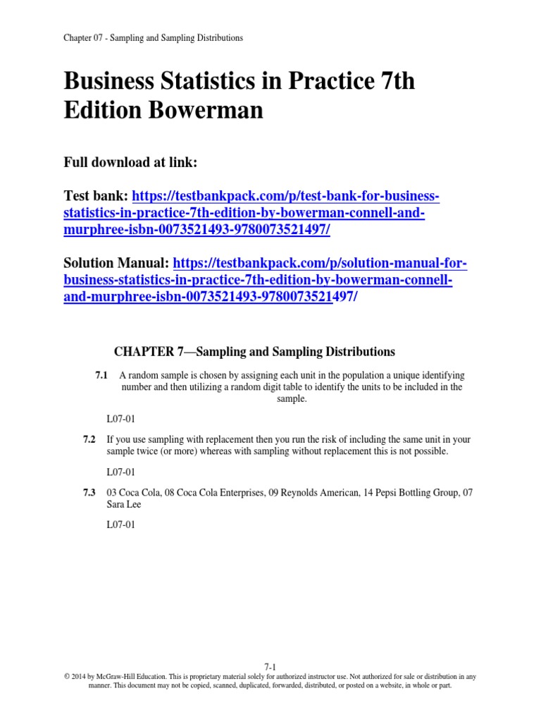 Business Statistics in Practice 7th Edition Bowerman Solutions Manual 1 ...