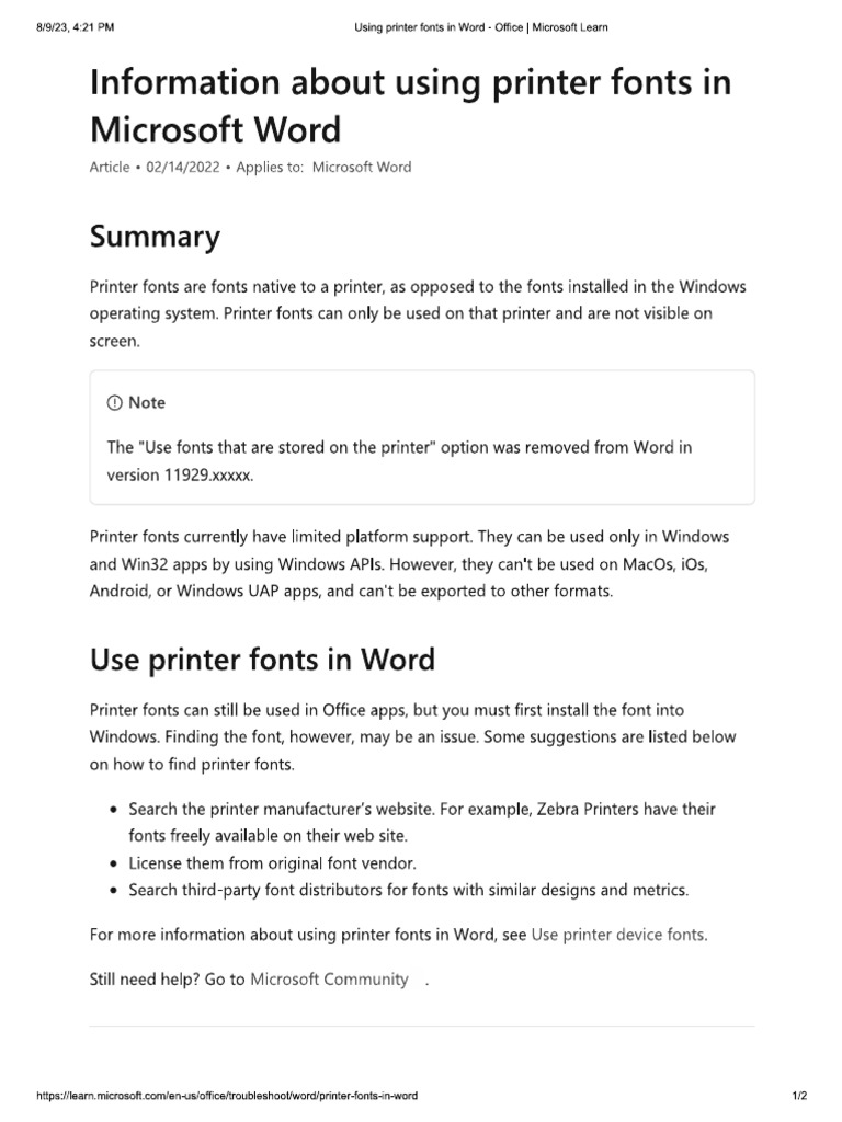 Information About Using Printer Fonts in Microsoft Word | PDF