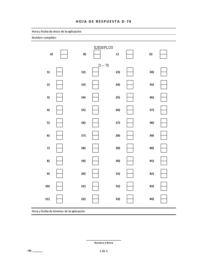 Hoja de Respuesta Test D70 | PDF