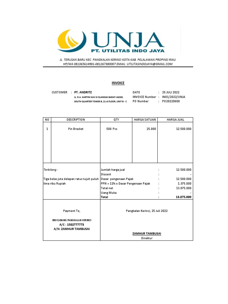 Invoice PT. Andritz Juli 2022 | PDF