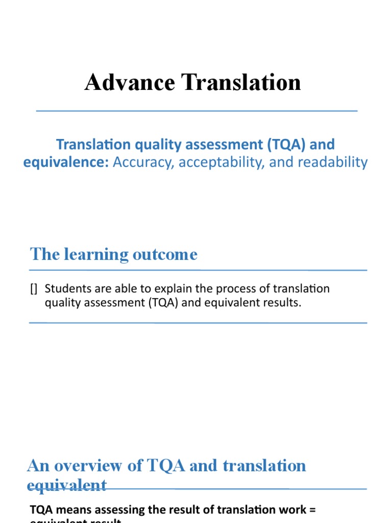 Advance Translation - Translation Quality Assessment | PDF ...