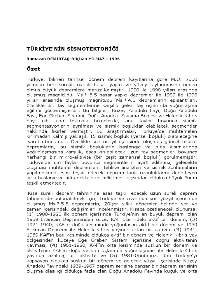 Turkiye Nin Sismotektonigi | PDF