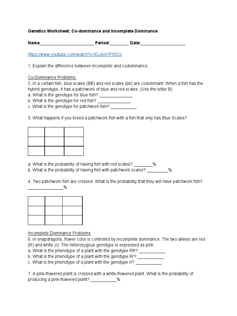 Punnett Square Co-Dominance - Incomplete Dominance | PDF