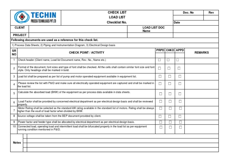 TIPL-ES-CL-005 - Load List Check List | PDF