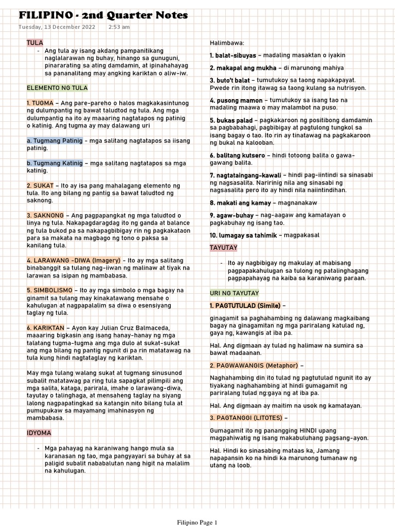 2nd Quarter - Filipino | PDF