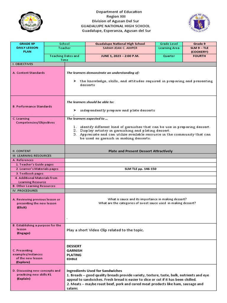Dessert Lesson Plan | PDF