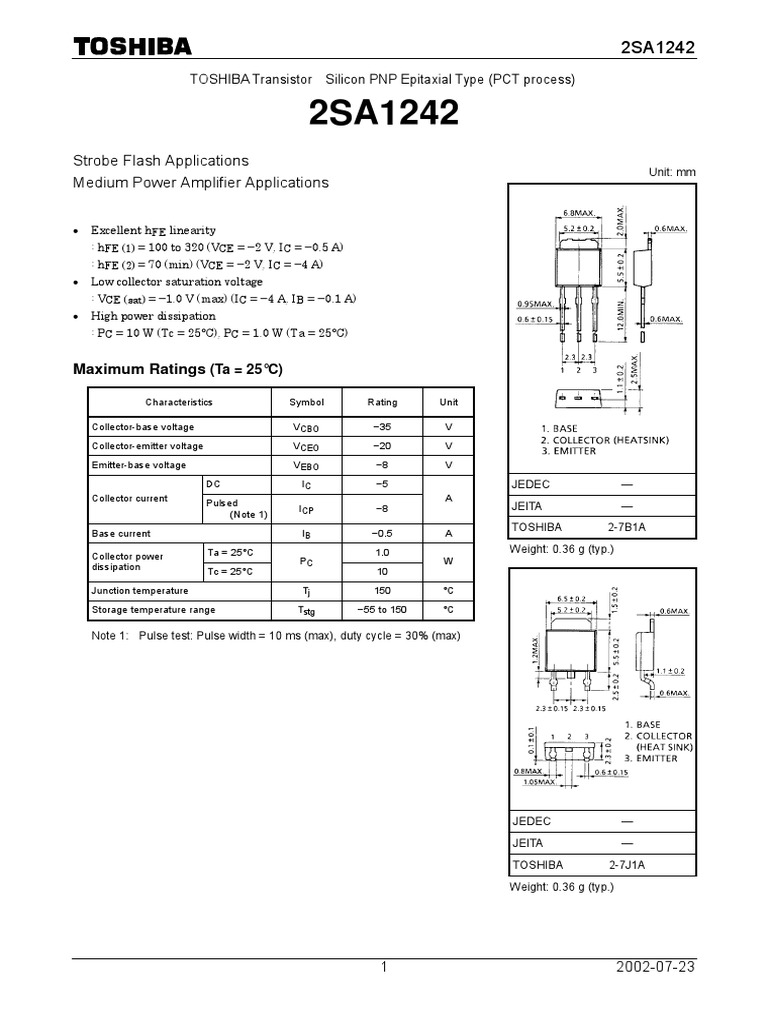 Transistor PNP 2sa1242 (A1242) | PDF | Bipolar Junction Transistor ...