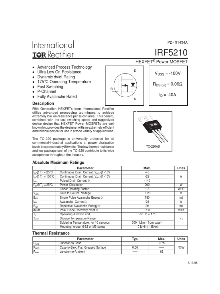 Transistor Irf5210 | PDF