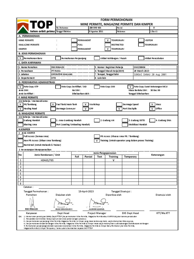 Permohonan Kimper Riki Rinaldi - Om230906 | PDF