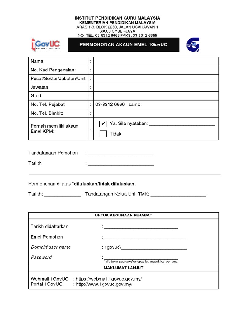 Permohonan Akun Email 1GovUC KPM | PDF | Karier & Perkembangan ...
