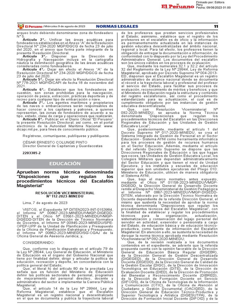 Aprueban Norma Tecnica Denominada Disposiciones Que Regulan Resolucion Vice Ministerial N 112 ...