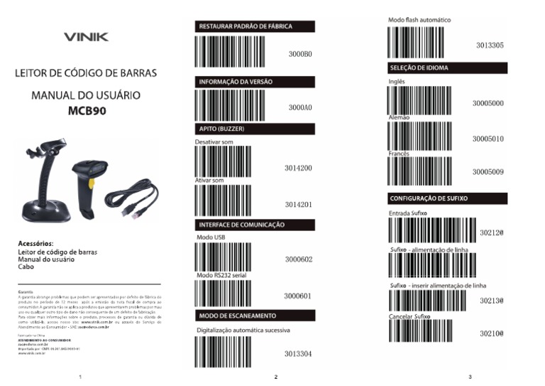 MCB90 26497 - MANUAL LEITOR DE CÓDIGO DE BARRAS LASER MCB90_ok | PDF