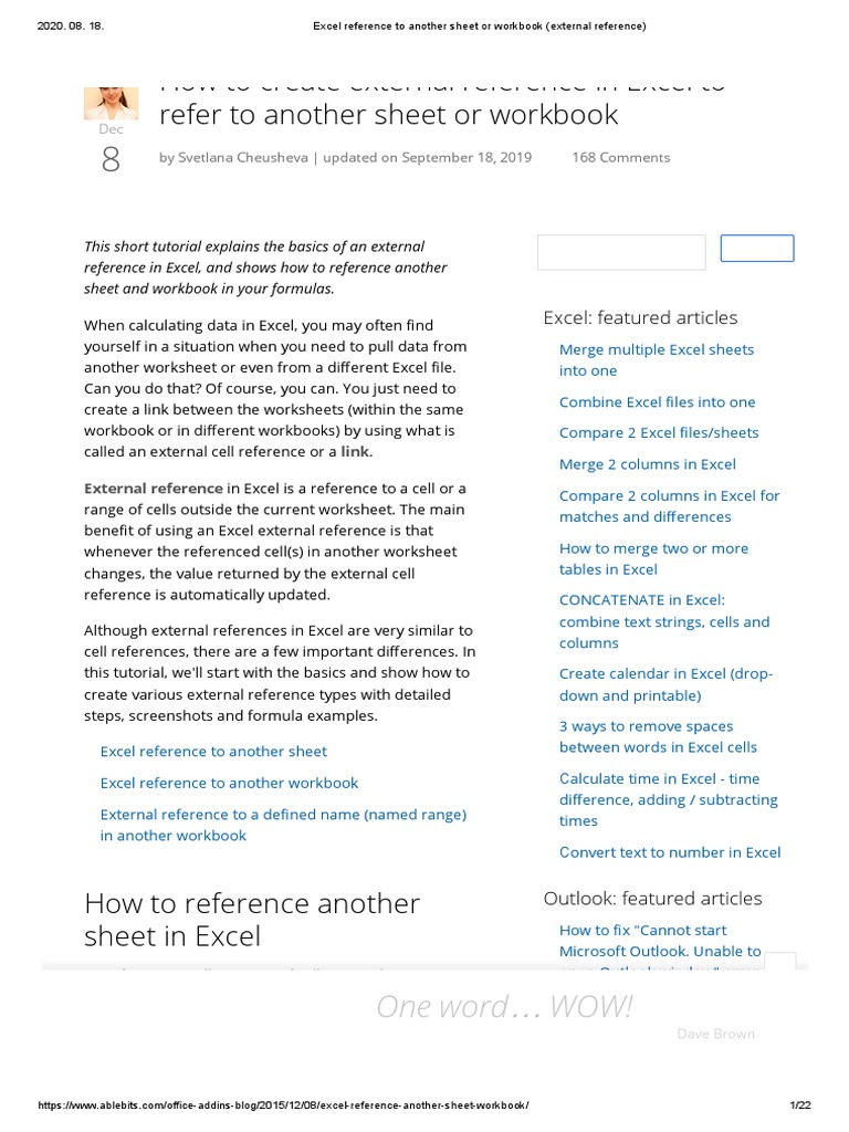 Excel Reference To Another Sheet or Workbook (External Reference) | PDF