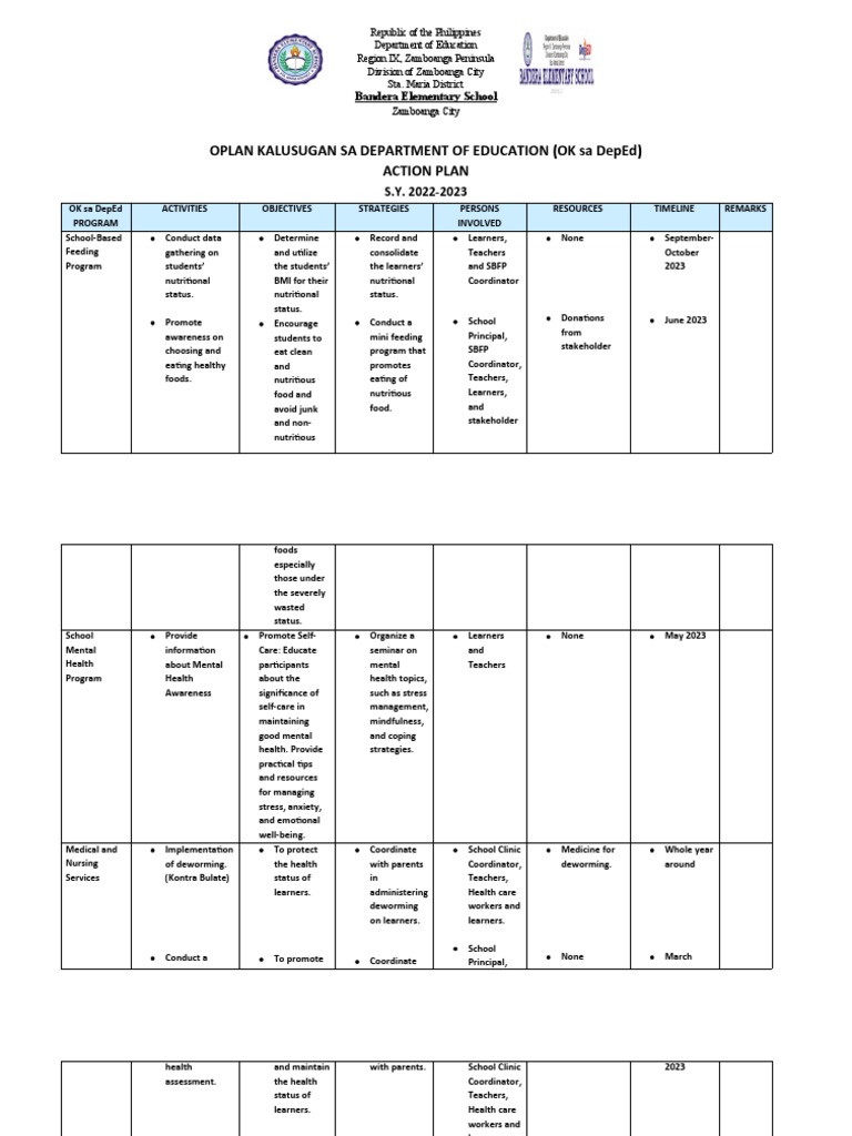 OK Sa DepEd Action Plan | PDF