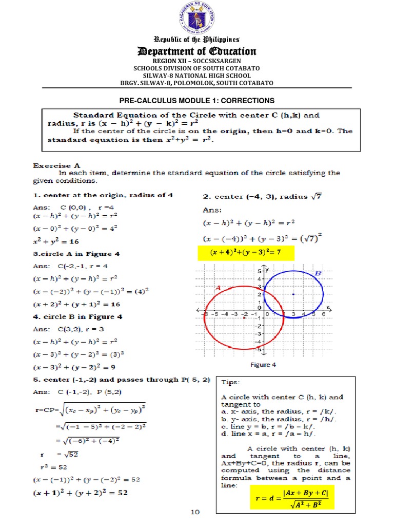 PreCal Module 1 Correction | PDF | Circle | Equations