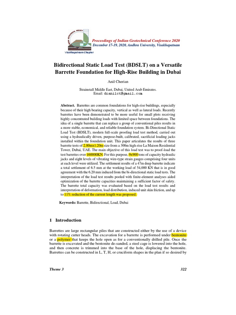 Bidirectional Static Load Test (BDSLT) On A Versatile Barrette ...