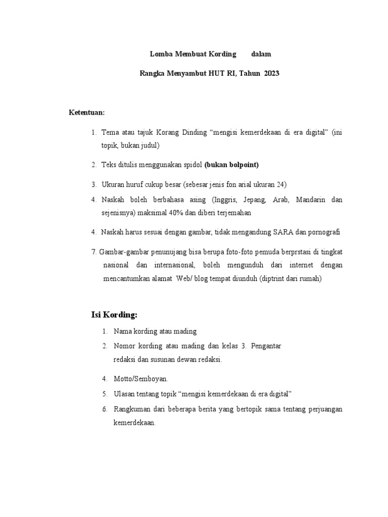 Lomba Kording Mengisi Kemerdekaan | PDF | Seni