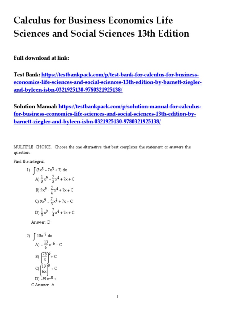 Calculus For Business Economics Life Sciences and Social Sciences 13th ...