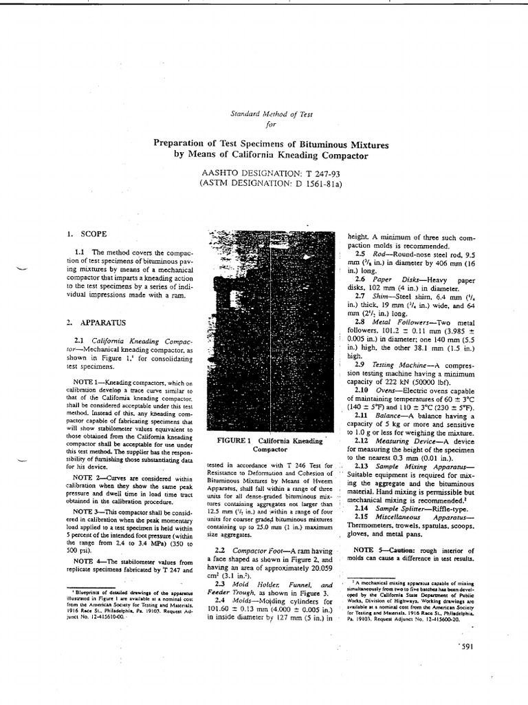 AASHTO T 247-93 Preparation of Test Specimens of Asphalt by Cali | PDF