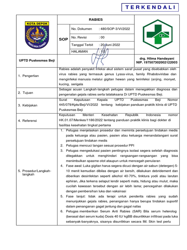 480 - Sop Rabies | PDF