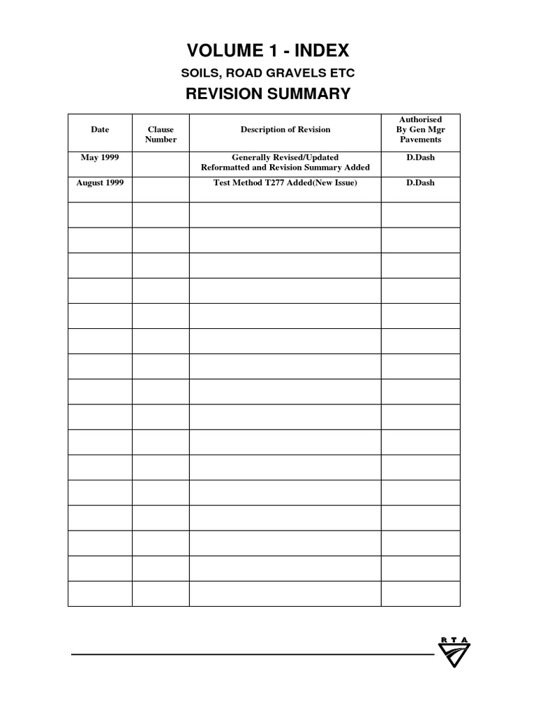RTA Test Methods Volume 1 Index | PDF