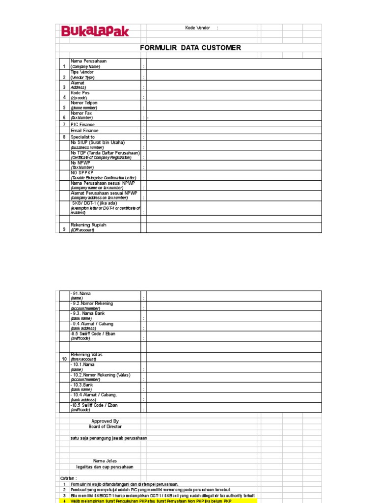 BUKAMALL Formulir Data Customer Baru | PDF