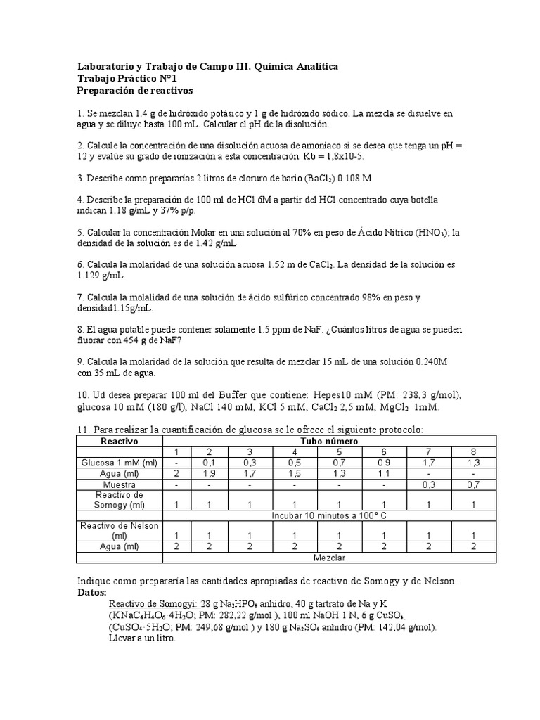 Trabajo PrÃ¡Ctico N 1 Soluciones y Diluciones | PDF | Concentración | Ácido clorhídrico