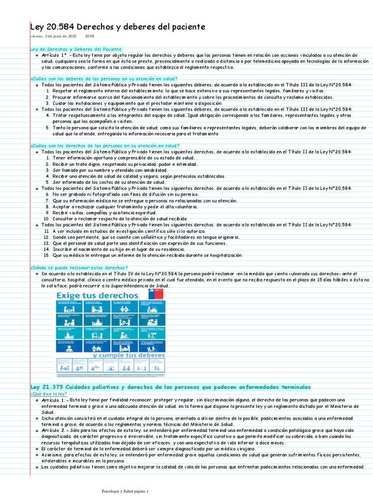 Ley 20.584 Derechos y Deberes Del Paciente | PDF