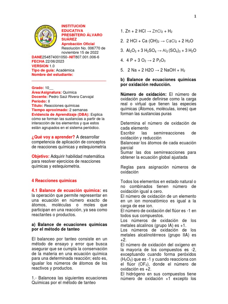 4 Reacciones Químicas | PDF | Ciencia y matemáticas
