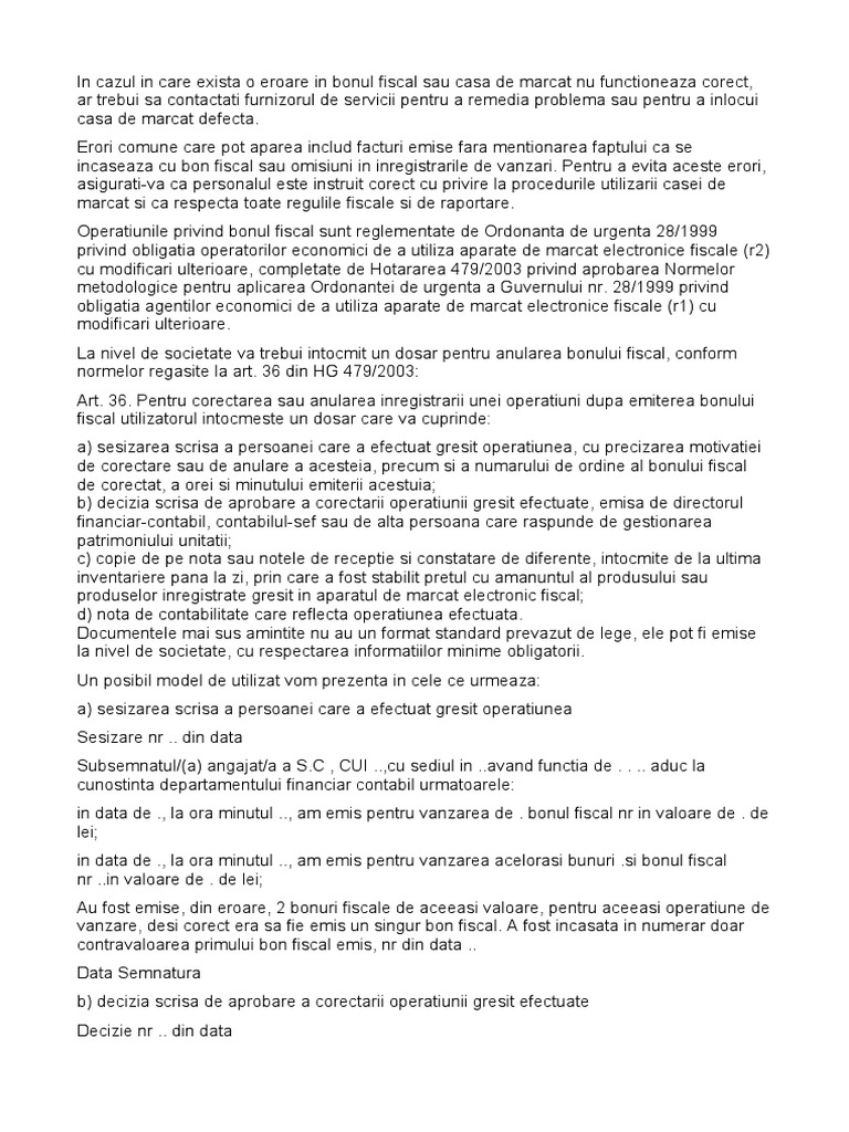 Corectii Casa de Marcat Proceduri 2023 | PDF