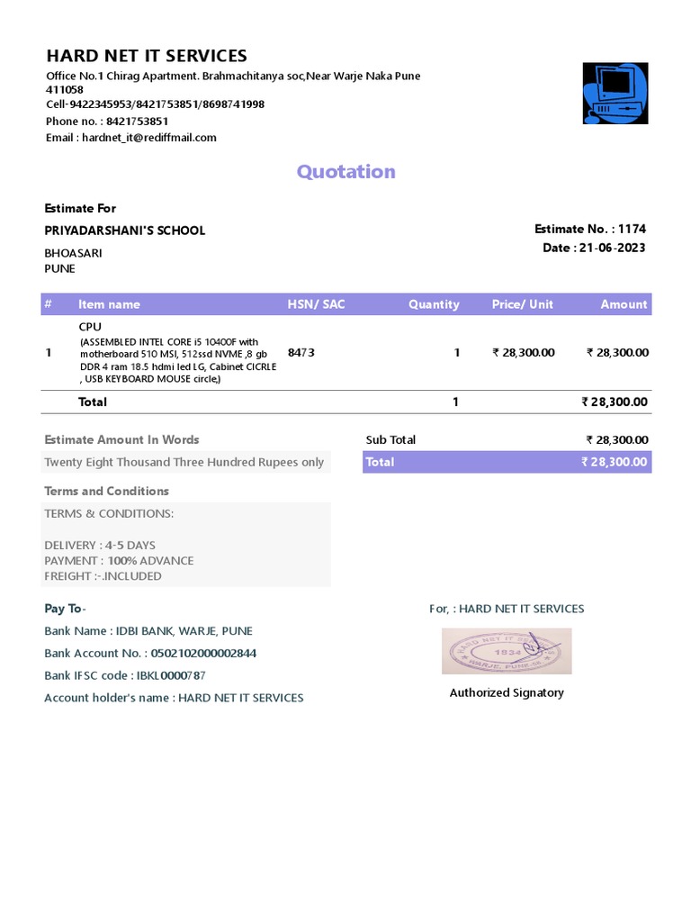 Assembled Desktop Quotation 1174 21 06 23 | PDF