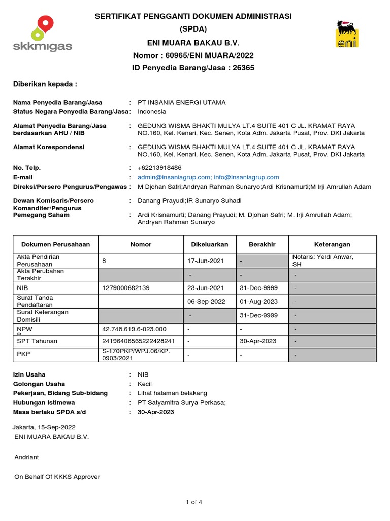 SPDA SKK Migas | PDF | Pengelolaan Keuangan & Uang