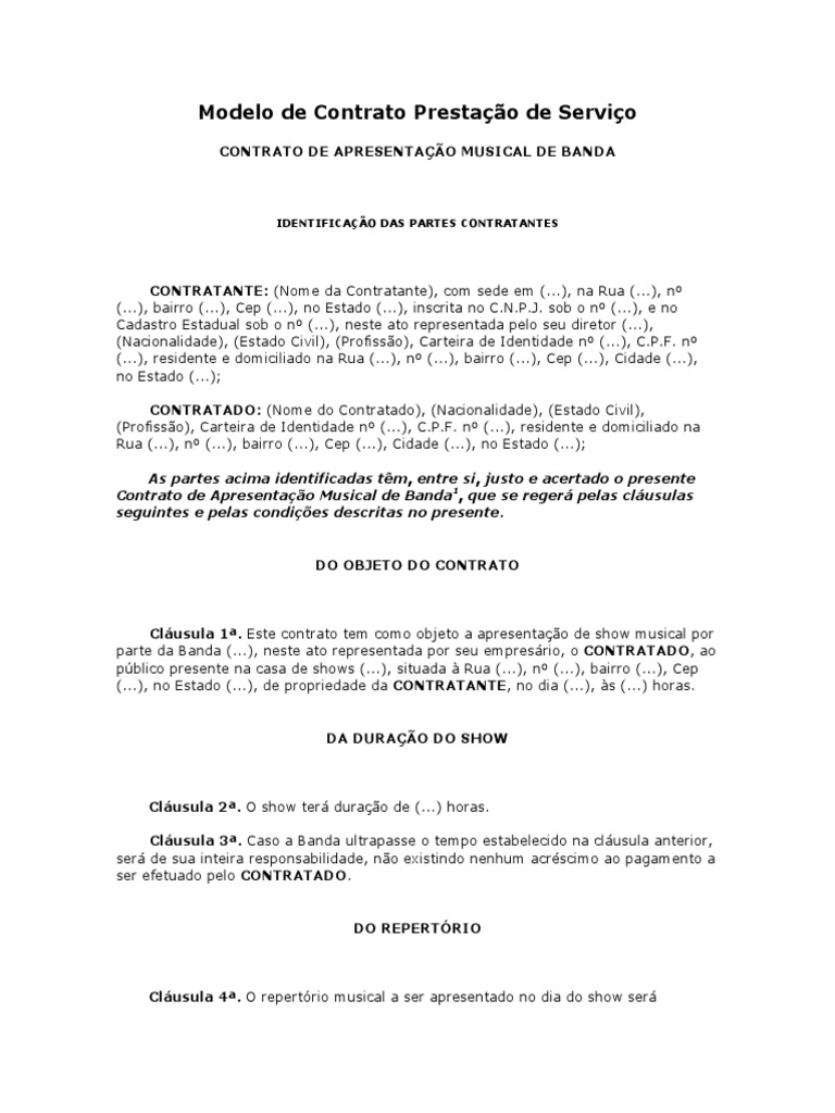 Modelo Contrato Prestacao de Servico Banda Musical | PDF Modelo Contrato Prestacao de Servico Banda Musical | PDF