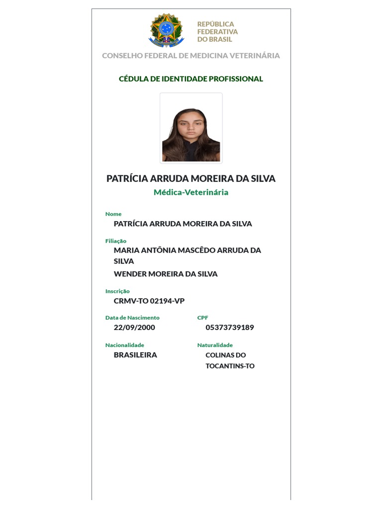 Cédula de Identidade Profissional Patrícia Silva | PDF