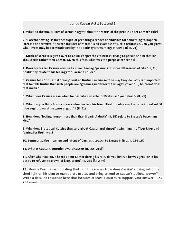 Julius Caesar Act 1 SC 1 and 2 Questions | PDF