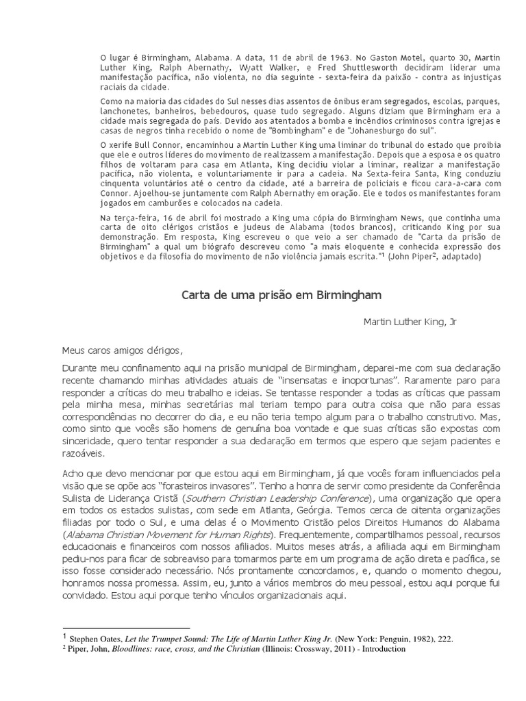 Martin Luther King JR - Carta Da Prisão de Birmingham | PDF